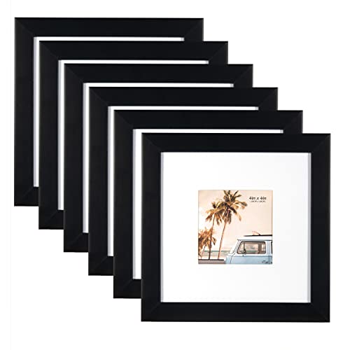 Scholartree Black 8x8 Picture Frames Set of 6, Display 8x8 without Mat or 4x4 with Mat,Wall Gallery Photo Frames