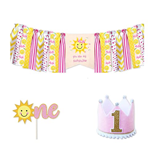 Sunshine Baby Shower Decorations Handmade You are My Sunshine Banner, Sunshine ONE Fabric Ribbon High Chair Banner- 1st Birthday Girls First Birthday Supplies (Sunshine Baby One Set)