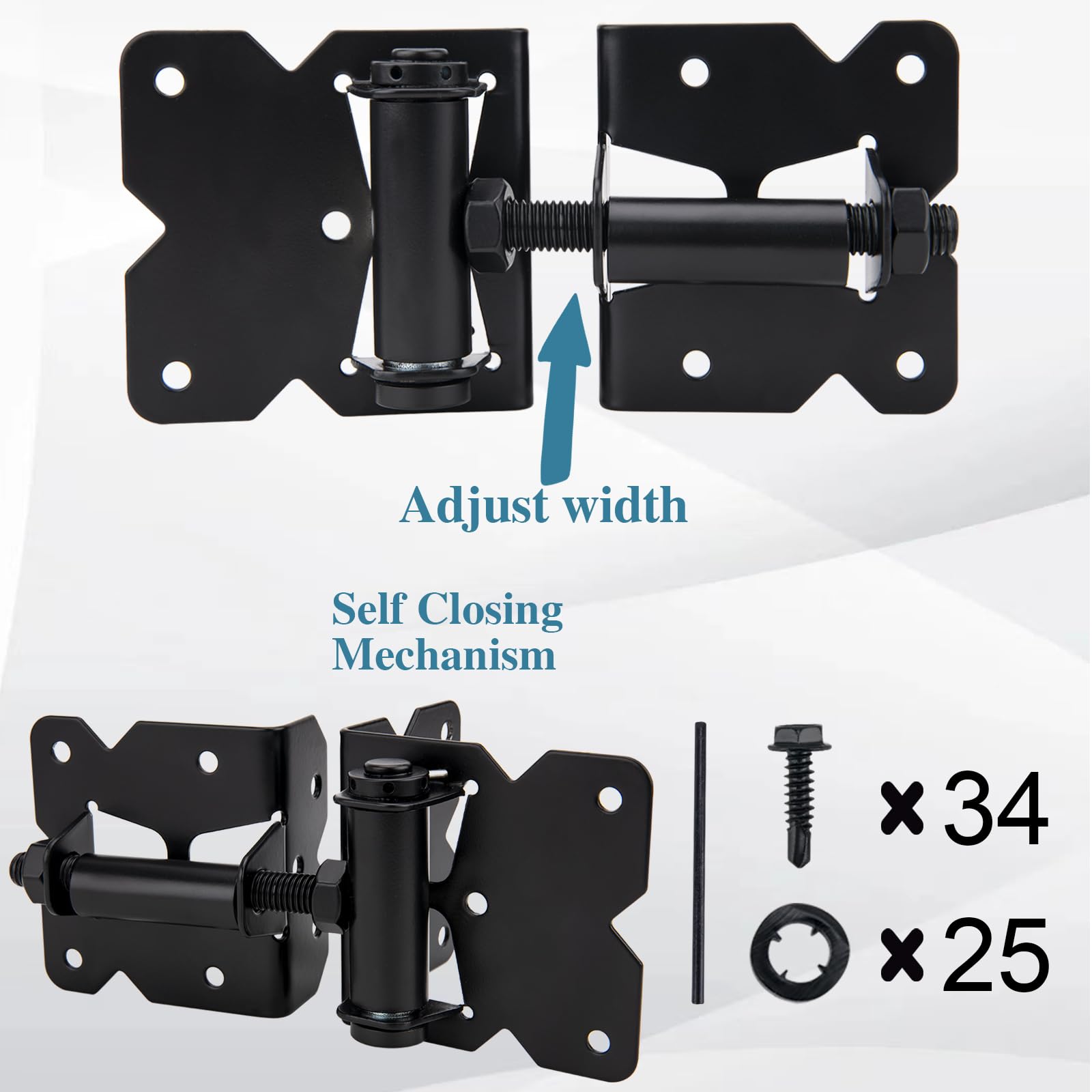 Self Locking Gate Latch and Gate Hinges Set Heavy Duty Hardware Hinges for Vinyl and Wood Fence with Installation Screws and Swing Adjuster Tool Heavy Duty 1 Gate Latch 2 Gate Hinges