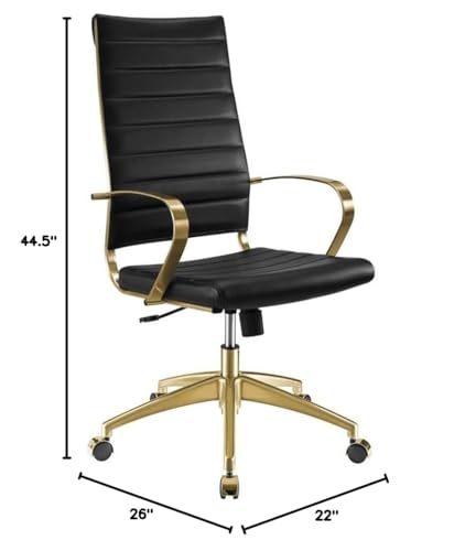 Pemberly Row Faux Leather Stainless Steel Highback Office Chair in Gold/Black