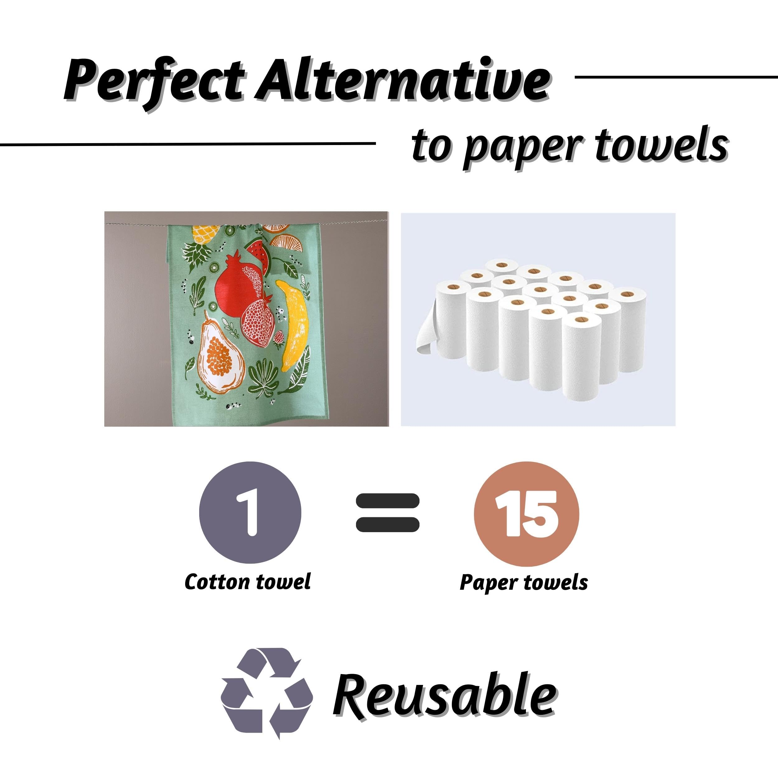 Folkulture Kitchen Towels with Hanging Loop, Set of 4, 100% Recycled Cotton Spring Dish Towels for Drying Dishes, 28"x20" Tea Towels or Decorative Kitchen Hand Towels for Farmhouse Décor (Fruity)