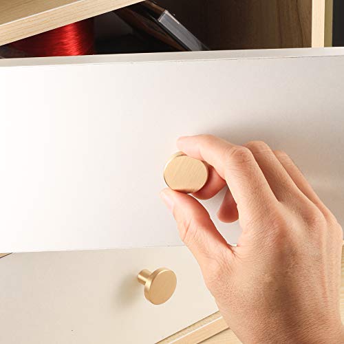 8 Pcs Gold Cabinet Knobs, Brushed Brass Round Kitchen Cabinet Hardware Pulls Knobs Gold for Dresser Drawer Cupboard Closet Furniture Wardrobe Door Knobs Handles, with Screwdriver - 20x25 mm