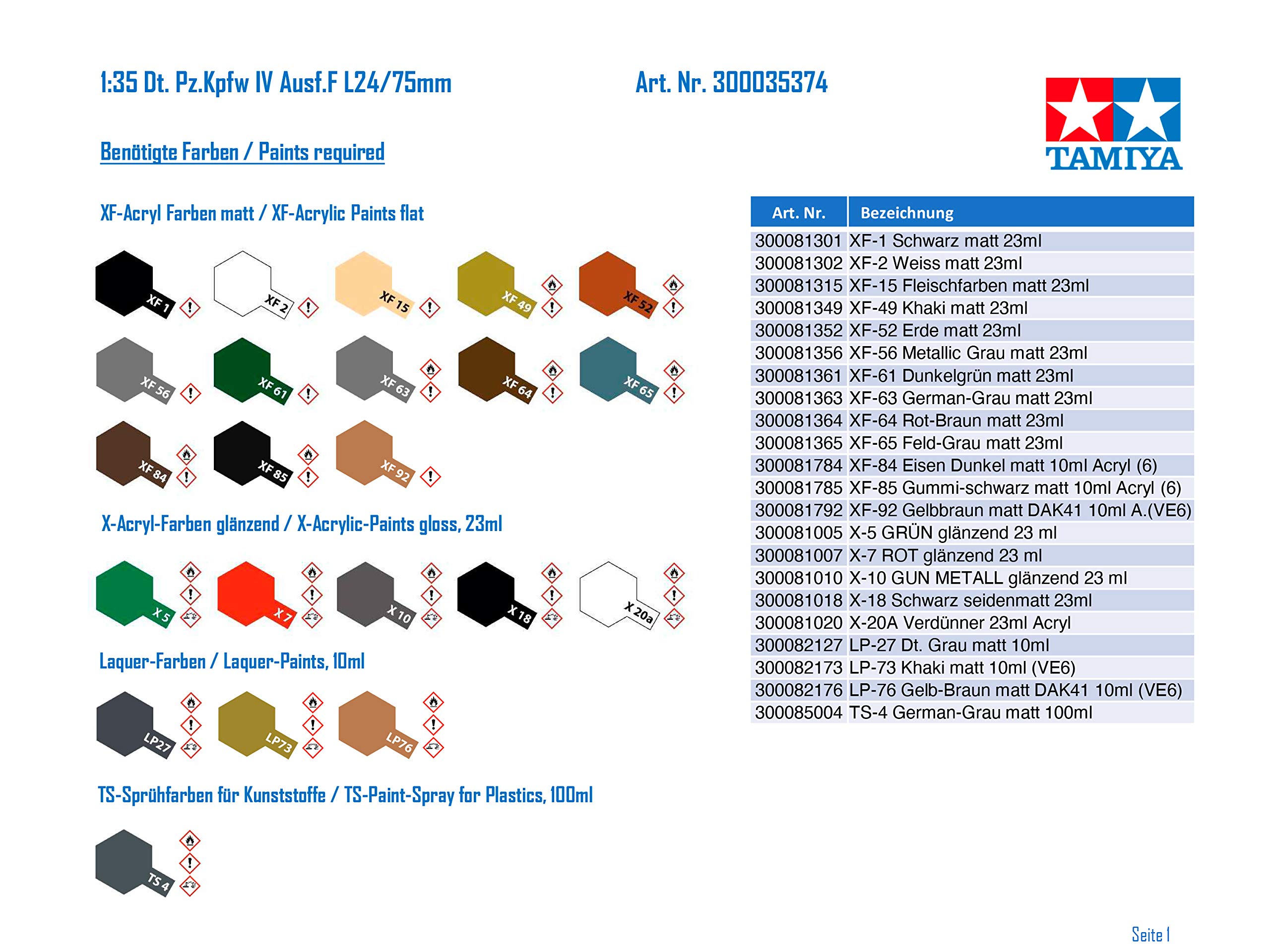 TAMIYA 35374-000 1:35 German Armoured Combat Truck IV Version F L24/75 mm, Model Kit, Plastic Construction Kit, Assembly Kit, Detailed Replica, Unpainted