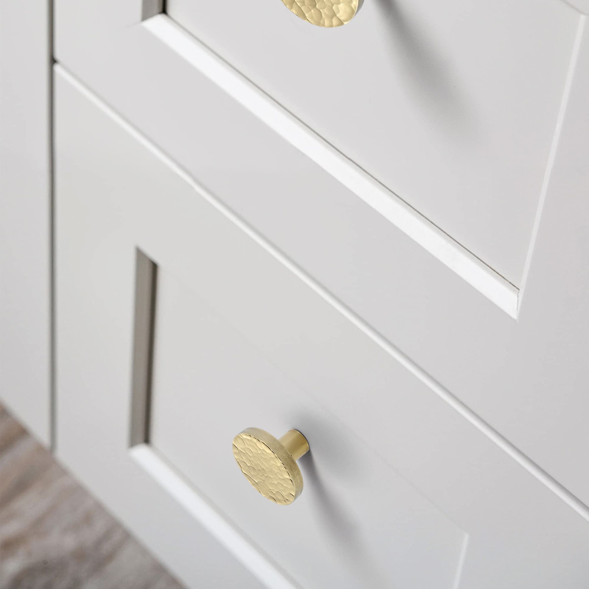 KOPPALIVE 10-Pack Modern Gold Cabinet Knobs, Hammered Solid Brass Drawer Knobs, Round Dresser Drawer Pulls and Handles, Kitchen Cabinet Hardware, Diameter 1-3/16 Inch