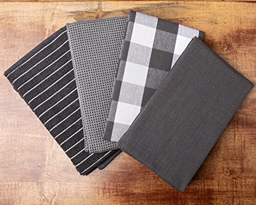 Kitchen Cotton Towels - 100% Cotton Gray Dish, Hand, Tea Towels - Flat, Terry, Waffle, Herringbone - 28 x 16 in