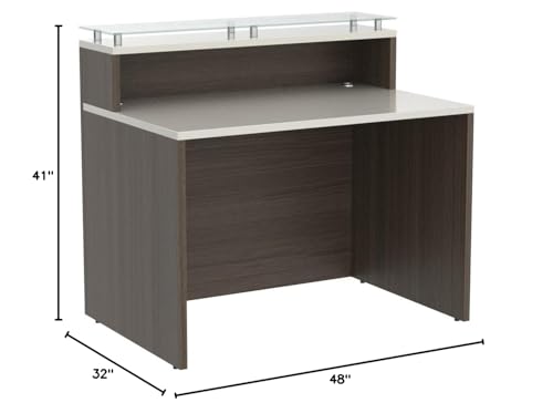 NBF Modern Small Reception Desk Counter Office Lobby Salon Durable Driftwood Laminate Cable Management Desk Compact 48" W x 32" D