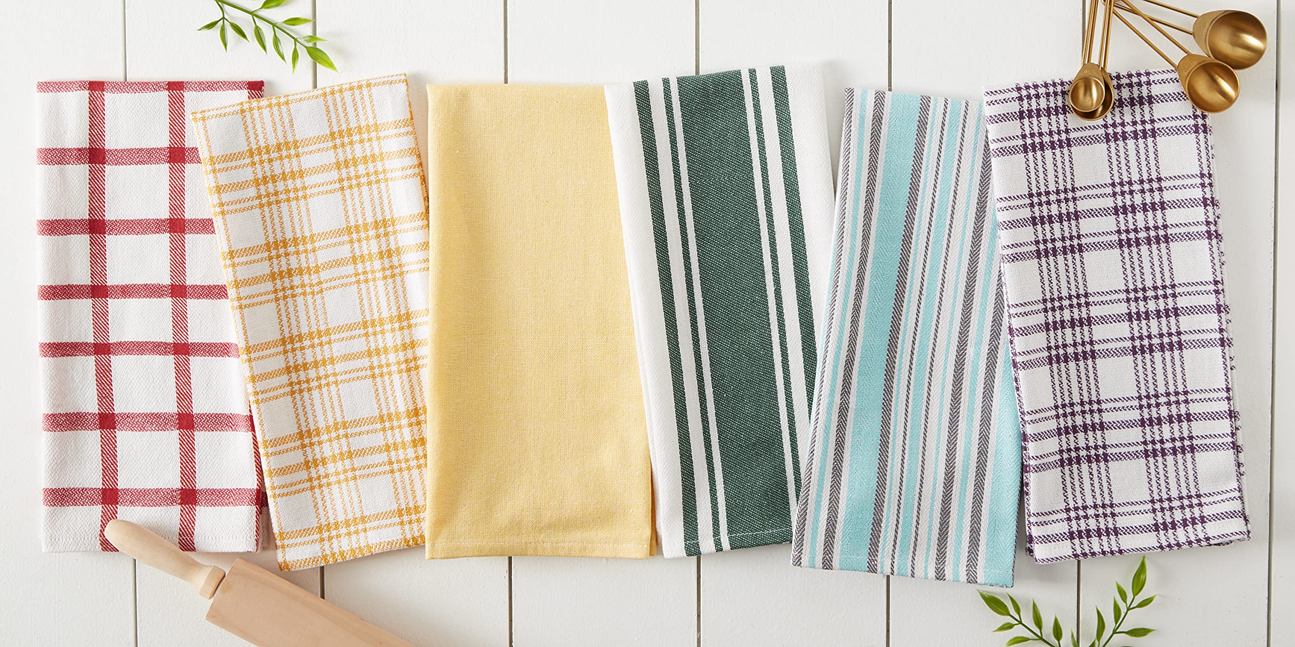 DII Assorted Woven, Kitchen Dishtowel Set, 18x28, Aqua, 5 Piece