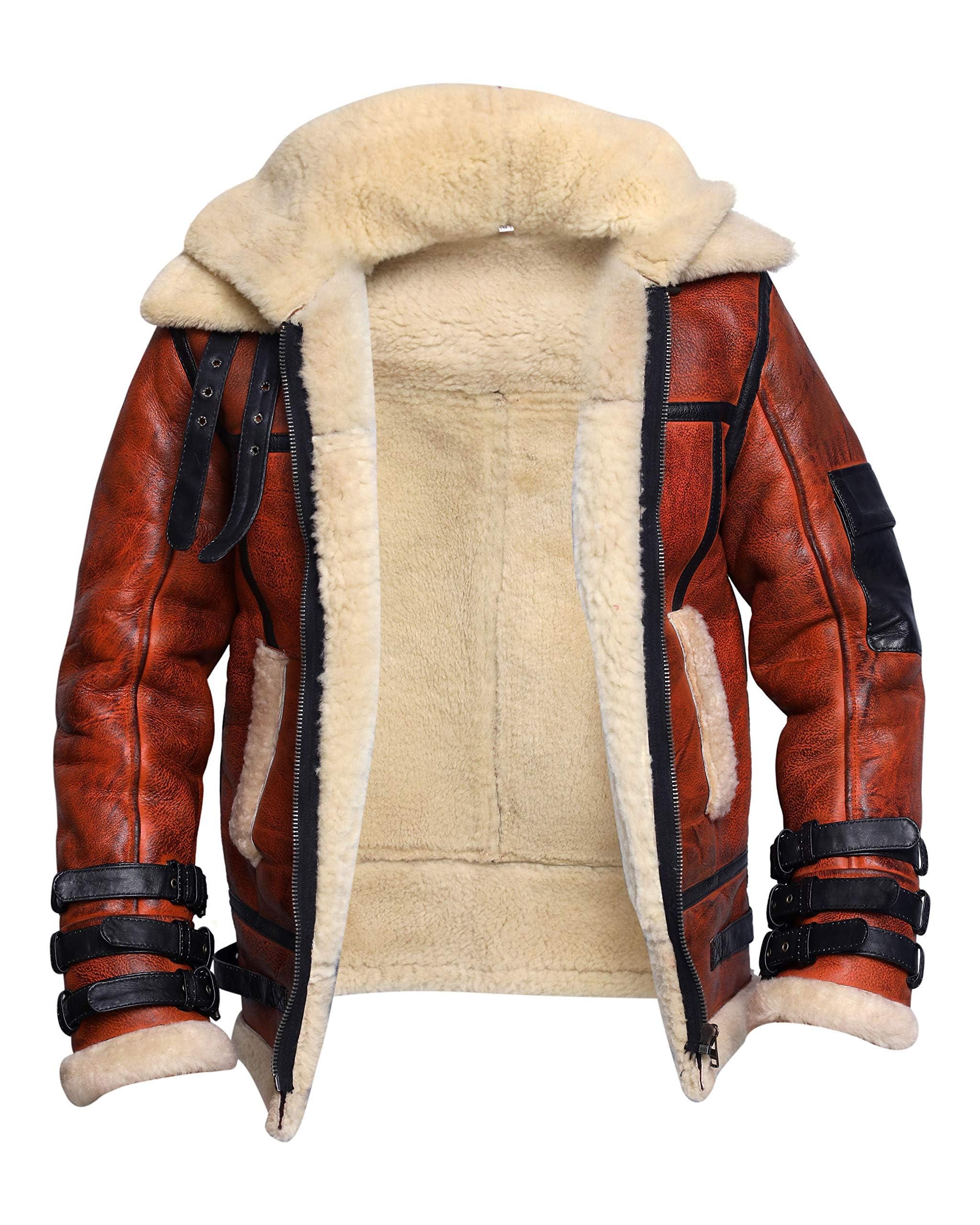 ZA Fashion Cloud Men Real RAF Aviator B3 Bomber Flight WW2 Shearling Sheepskin Jacket (XS)