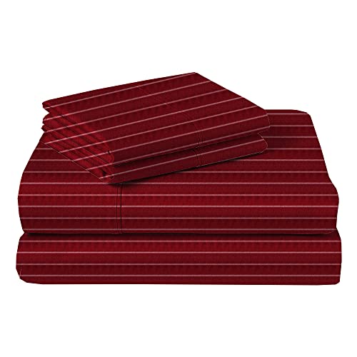 Sheets Queen Egyptian Cotton 400 Count 4 Pieces Easy Fit - Breathable & Cooling Sheets Pinstripe Burgundy