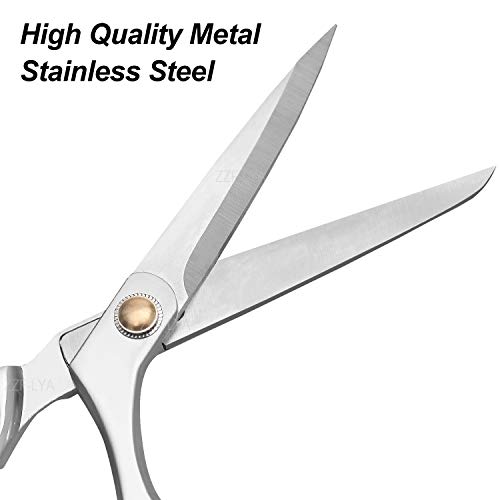 Fabric Scissors 8.5 Inch Heavy Duty Dressmaking Shears Sewing Tailor Scissors, Ultra Sharp All Metal Stainless Steel Craft Household Scissors for Cutting Fabric, Leather, and Raw Materials(Silver)
