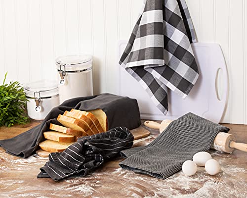 Kitchen Cotton Towels - 100% Cotton Gray Dish, Hand, Tea Towels - Flat, Terry, Waffle, Herringbone - 28 x 16 in