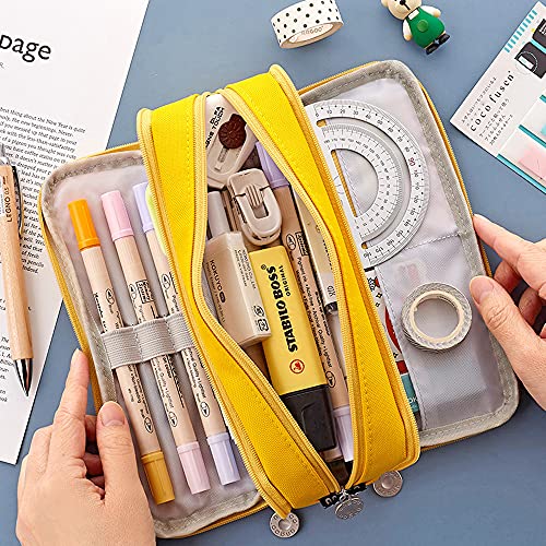 Meyas Big Capacity Pencil Pen Case 3 Compartments,Office College School Large Storage Pouch Marker Pen Case Pen Holder, Stationery Bag Organizer Zipper Pouch Pen Bag,Pencil Pouch Pen Holder(Dark Blue)