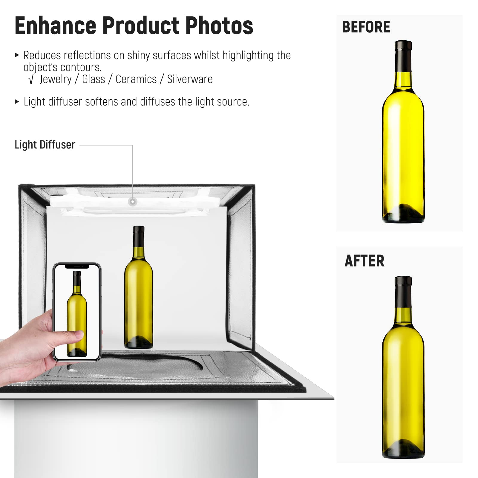 NEEWER Foldable Portable Photo Studio Light Box with Dimmable LED Lighting, 16 x 12 x 12 Inches 5600K CRI 95+, 4 Color Backdrops Photography Tent Kit for Jewelry Product
