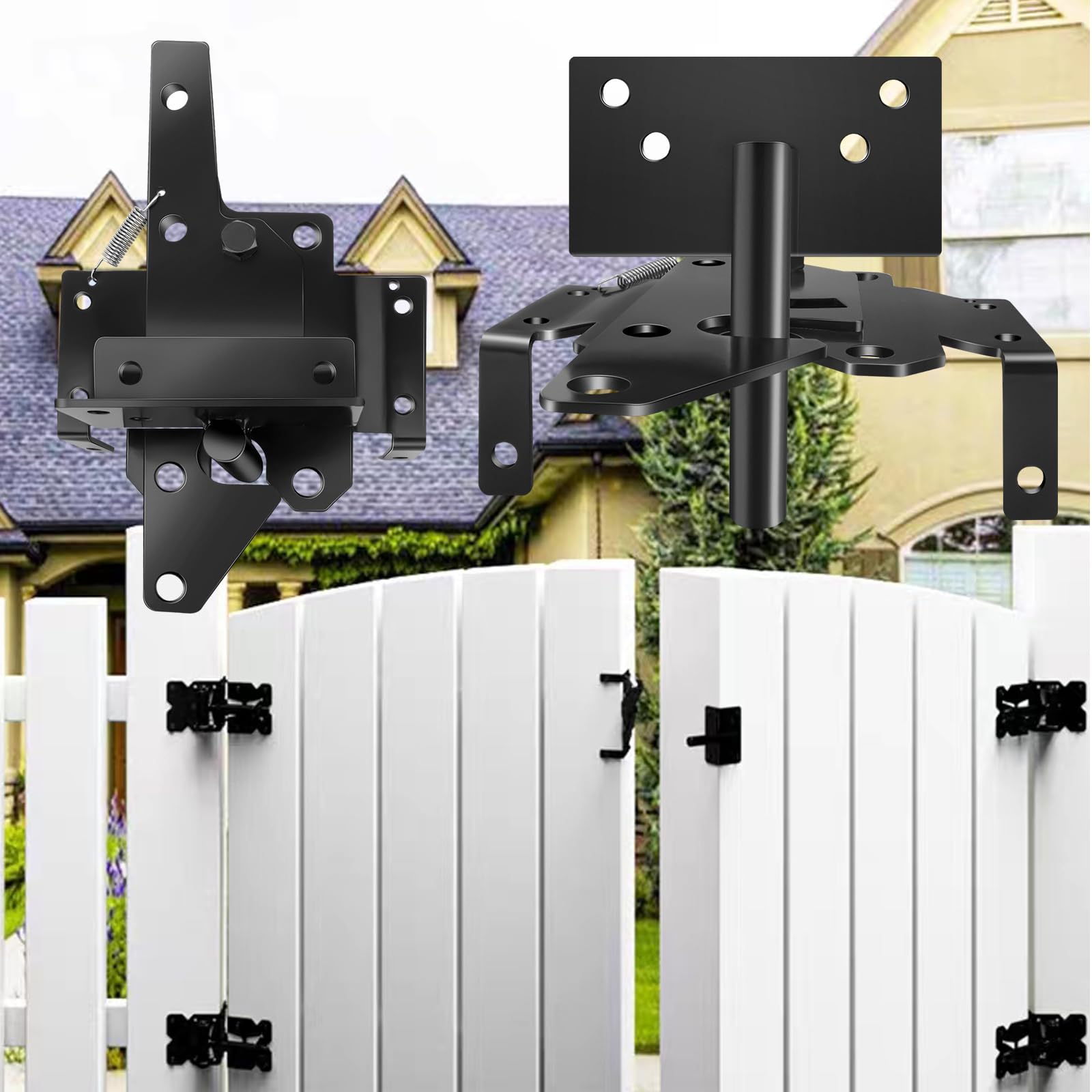 Self Locking Gate Latch and Gate Hinges Set Heavy Duty Hardware Hinges for Vinyl and Wood Fence with Installation Screws and Swing Adjuster Tool Heavy Duty 1 Gate Latch 2 Gate Hinges