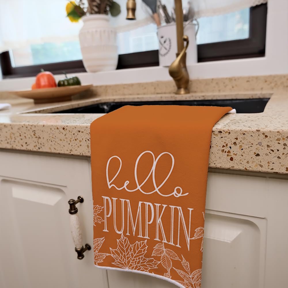 ARKENY Fall Kitchen Towels Set of 2,Black Buffalo Check Pumpkin Autumn Dish Towels 18x26 Inch Drying Dishcloth,Farmhouse Home Decoration AD127