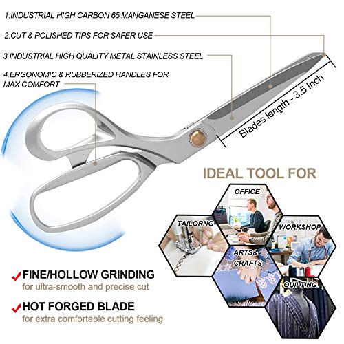 Fabric Scissors 8.5 Inch Heavy Duty Dressmaking Shears Sewing Tailor Scissors, Ultra Sharp All Metal Stainless Steel Craft Household Scissors for Cutting Fabric, Leather, and Raw Materials(Silver)