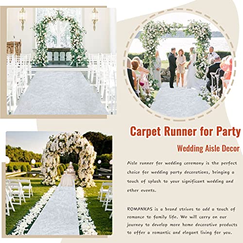 ROMANKAS Aisle Runner for Wedding Ceremony 2x15 FT White Velvet Runner Wedding Aisle Decorations with Carpet Tape Outdoor Beach Wedding Carpet Decorative Wedding Aisle Runner Rug for Birthday Banquet