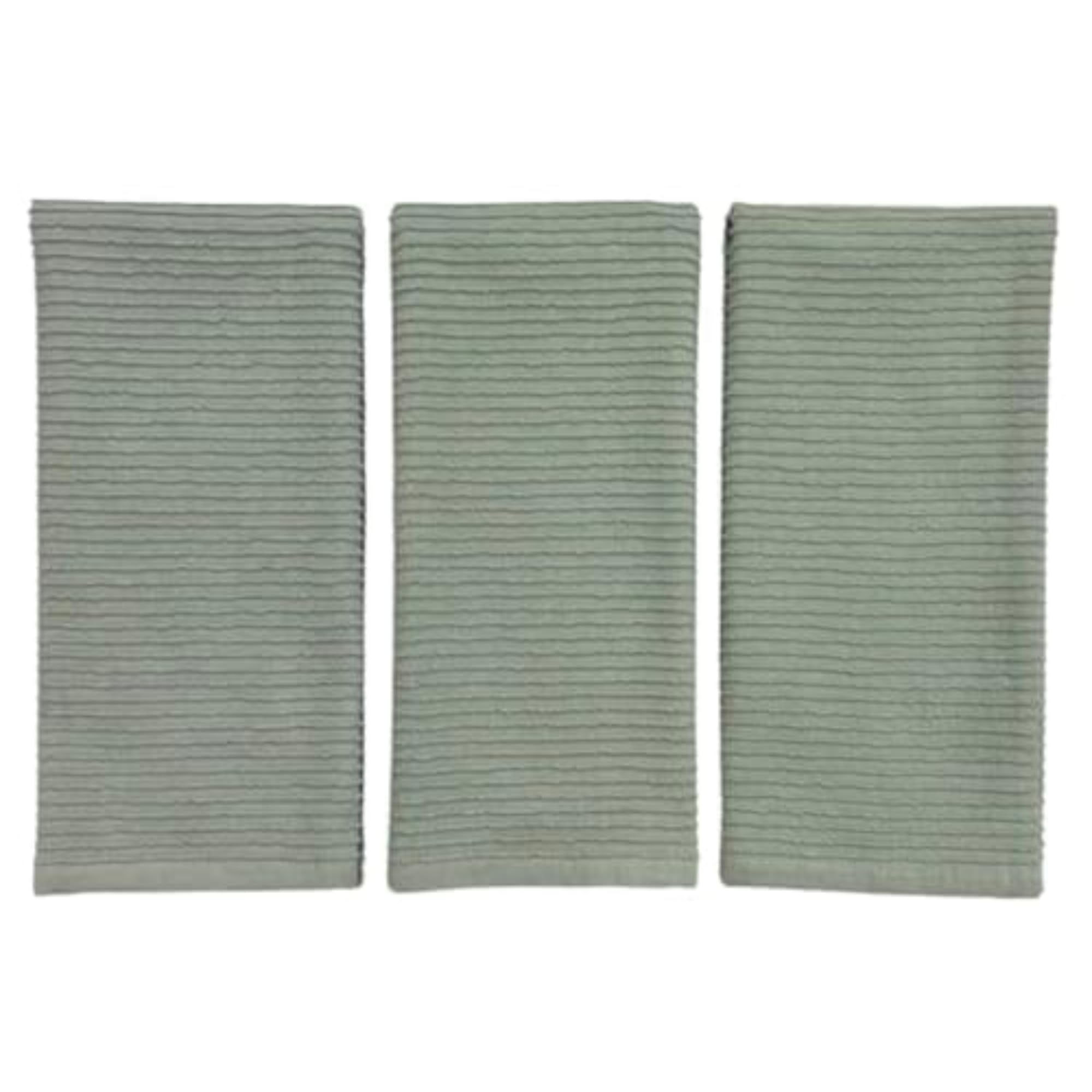 Sage Green Kitchen Dish Towels 100% Cotton Cloth Soft Cleaning Drying Absorbent Terry Ribbed Loop: Set of 3 Multipurpose for Everyday Use