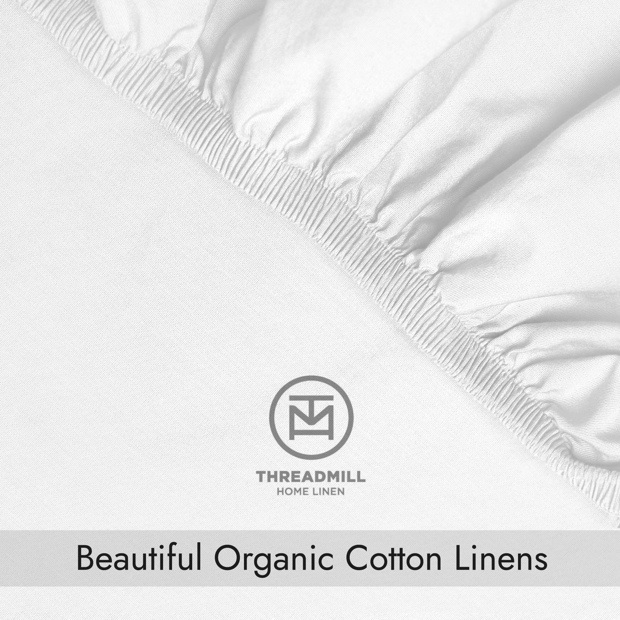 Threadmill 100% Organic Cotton Sheets for King Size Bed | GOTS Certified Hotel Percale Sheets | Deep Pocket King Sheets | 4 Piece King Size Sheets | White Sheets