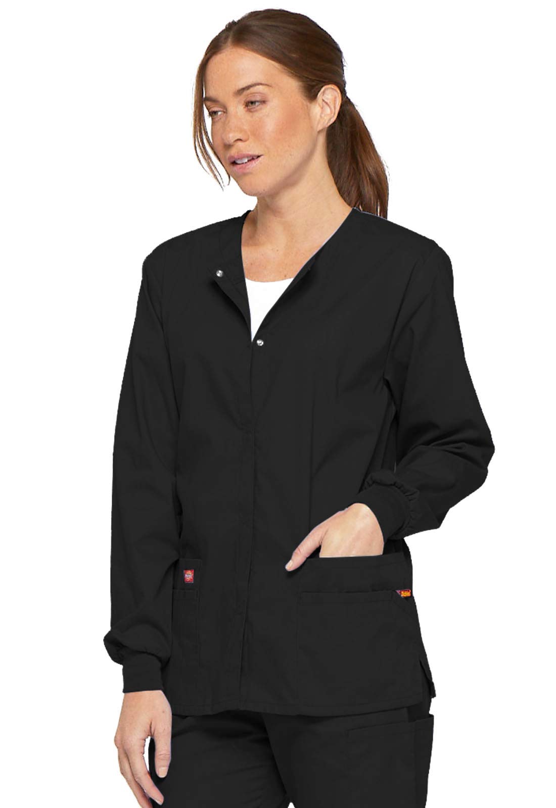 Dickies Women's Plus Size EDS Signature Scrubs Missy Fit Snap Front Warm-Up Jacket, Black, XX-Large