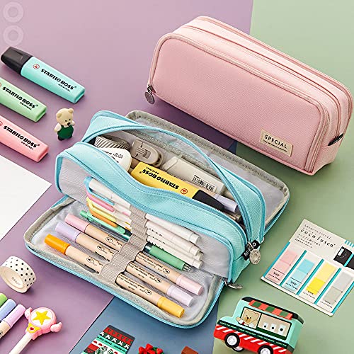Meyas Big Capacity Pencil Pen Case 3 Compartments,Office College School Large Storage Pouch Marker Pen Case Pen Holder, Stationery Bag Organizer Zipper Pouch Pen Bag,Pencil Pouch Pen Holder(Dark Blue)