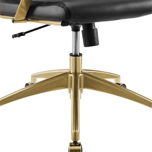 Pemberly Row Faux Leather Stainless Steel Highback Office Chair in Gold/Black