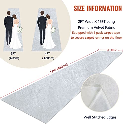 ROMANKAS Aisle Runner for Wedding Ceremony 2x15 FT White Velvet Runner Wedding Aisle Decorations with Carpet Tape Outdoor Beach Wedding Carpet Decorative Wedding Aisle Runner Rug for Birthday Banquet