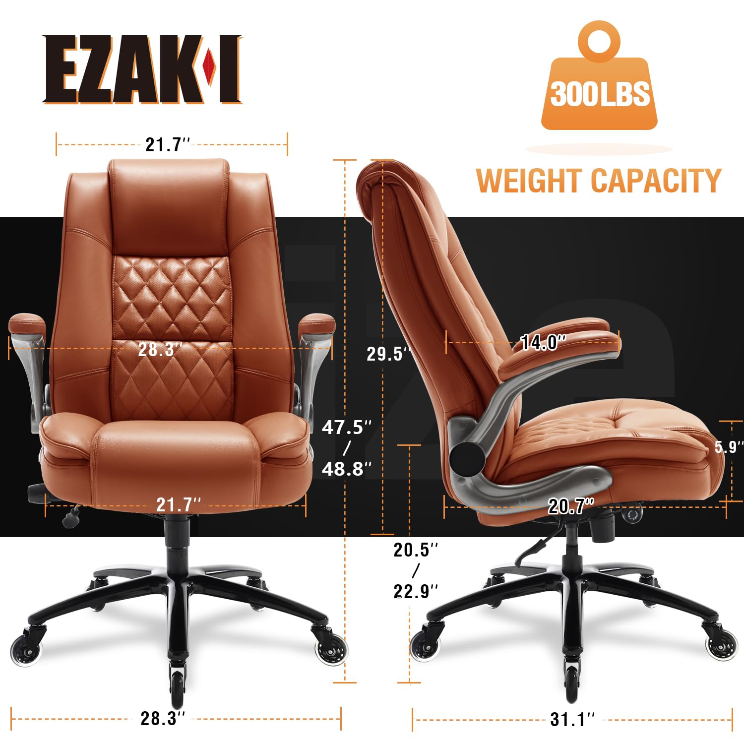 EZAKI High Back Office Chair-Flip-up Arms Executive Computer Desk Chair, Built-in Lumbar Support Thick Padded Adjustable Rock Tension Ergonomic Design for Back Pain