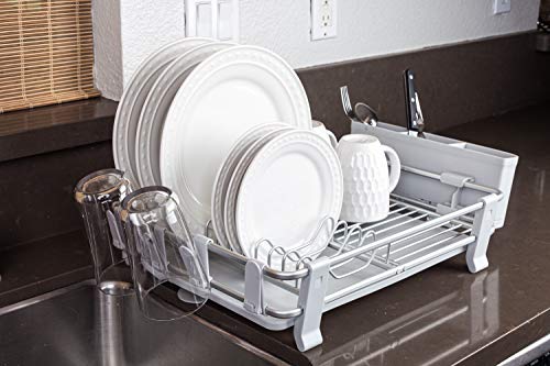 Real Home Innovations Designer Series Milan Single Tier Dish Rack, Extra Large, Satin Aluminum Gray