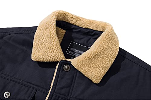 SaoBiiu Men Military Bomber Jacket Winter Fleece Coat Casual Cargo Outerwear Sherpa Trucker Jacket Navy L