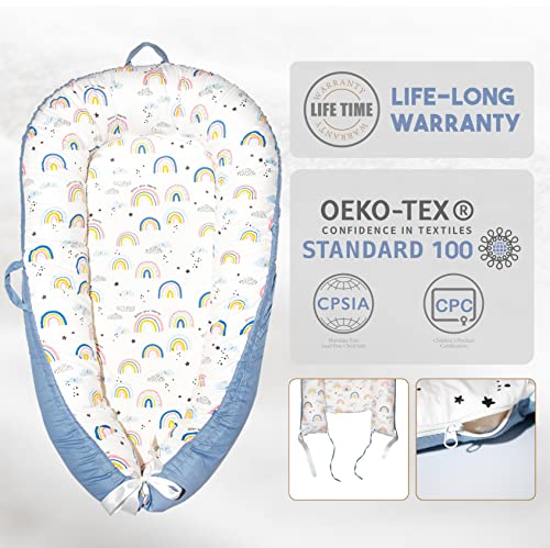 Baby Lounger Nest 100% Cotton Breathable Sleeping Bed Cover for Newborn Co Sleeping Nest Bed Cover Portable Infant Floor Seat Machine Washable, Strong Zipper, Adjustable Size