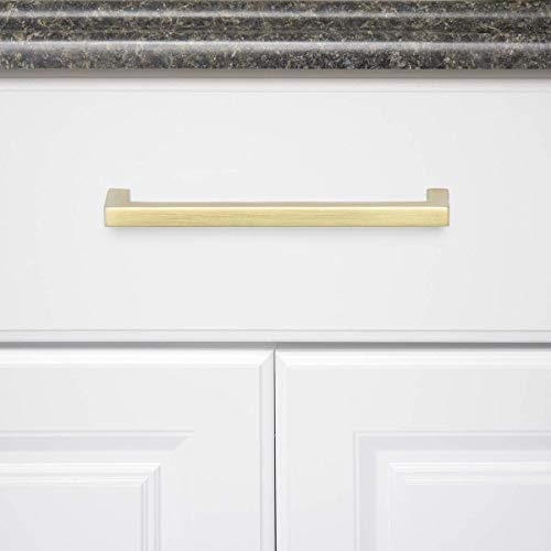 Amazon Basics Modern Square Cabinet Pull Handle, 5.39-inch Length (5-inch Hole Center), Golden Champagne, 10-pack