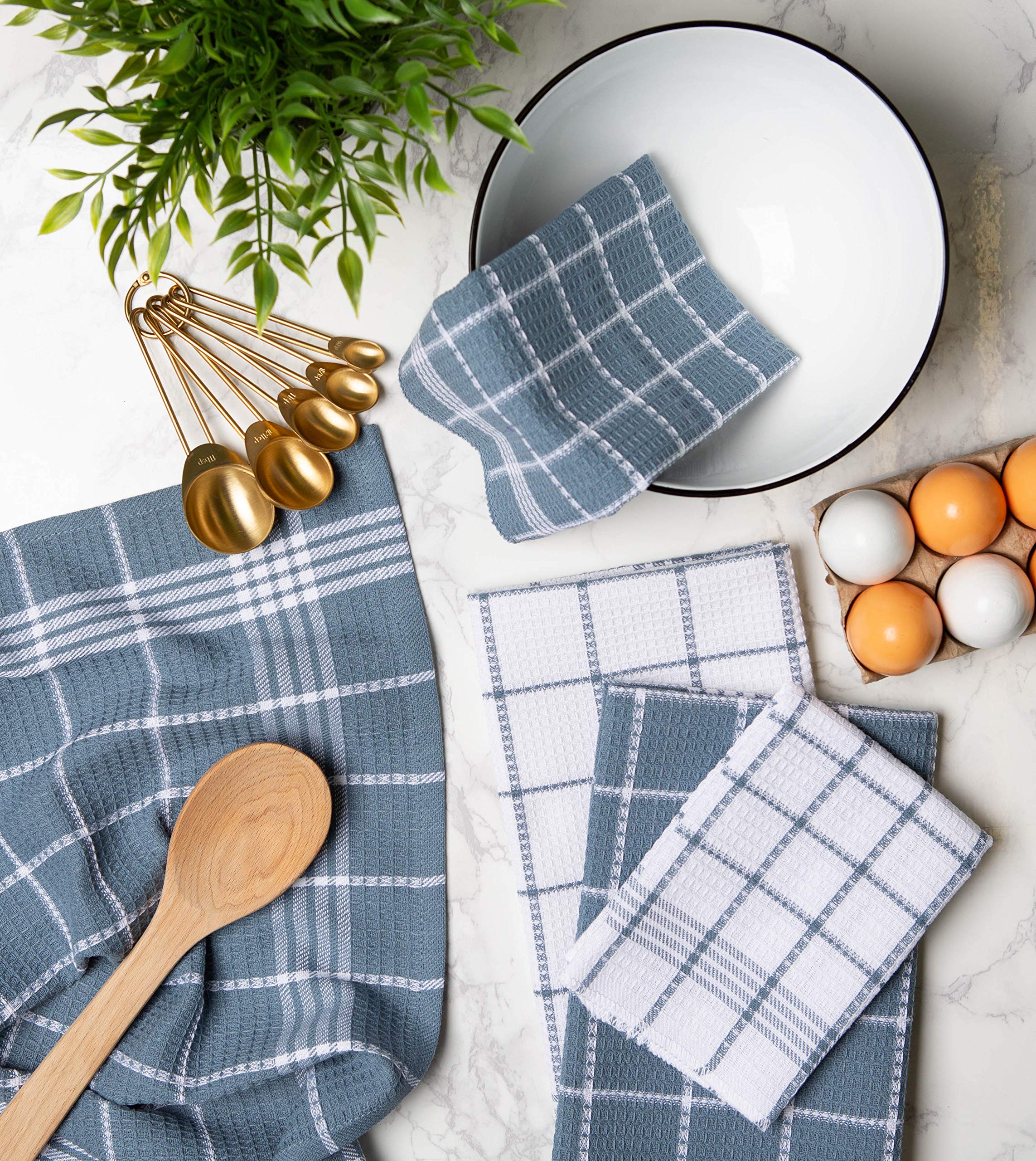 DII Waffle Weave Kitchen Collection, 100% Cotton, Kitchen Set, Blue 8 Piece