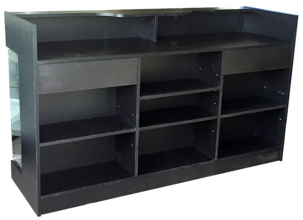 Wisdomfur Ledge top Counter with Showcase,4ft,Display Case Front, Tempered Glass, Locking Drawers & Shelves,Black