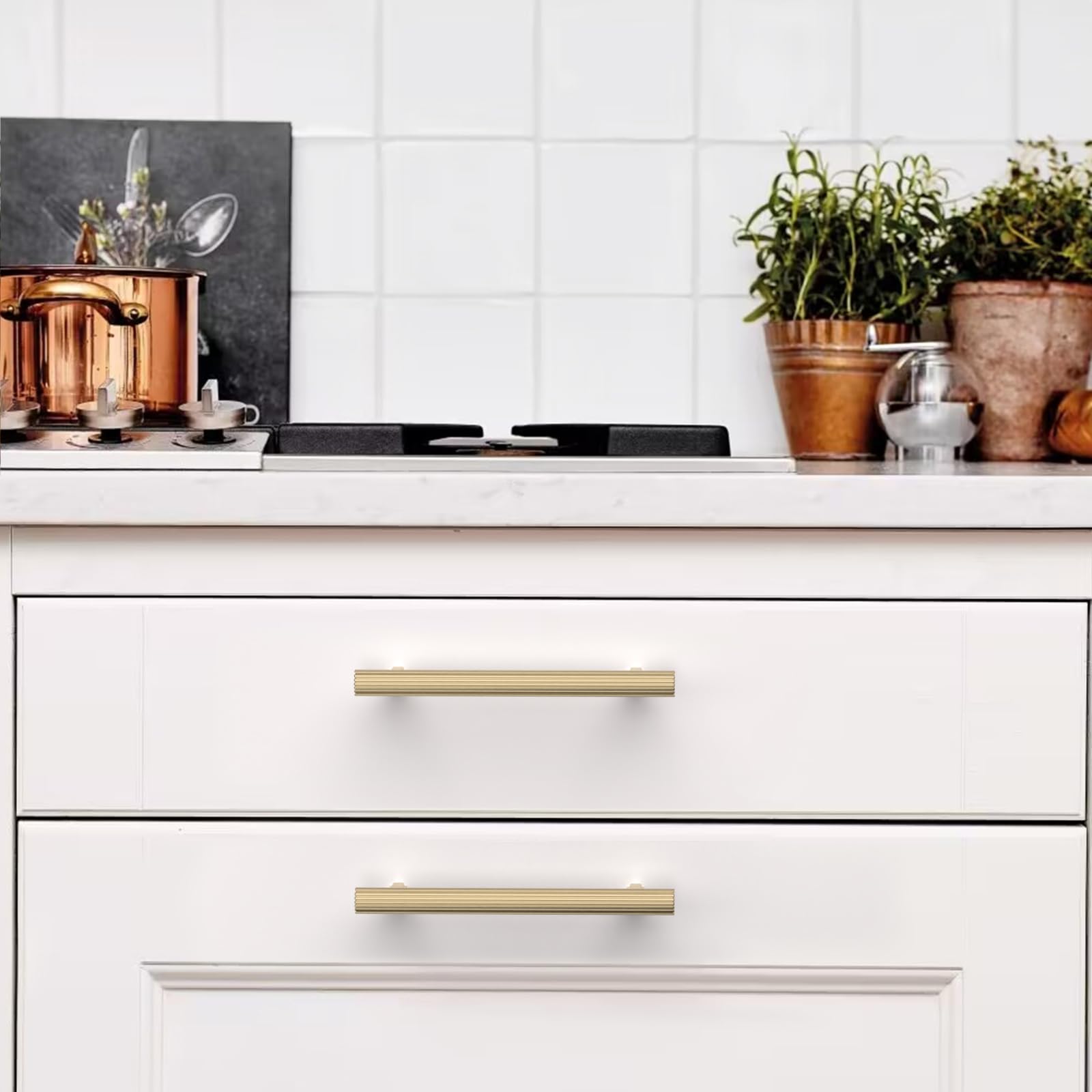 KNOKLOCK 10 Pack 3.75 Inch(96mm) Kitchen Cabinet Handles Brushed Brass Cabinet Pulls Gold Kitchen Cabinet Hardware Drawer Pulls for Dresser Cupboard Wardrobe