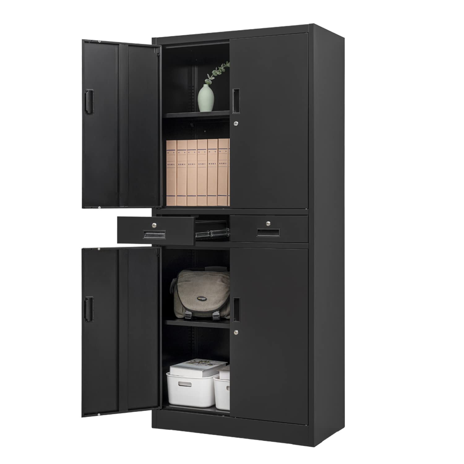 YEEZER Metal File Storage Cabinet, with 2 Lockable Drawers, 71 "H Lockable Steel Filing Cabinet with Adjustable Shelf, Suitable for Offices, Garages, Warehouses, School, Homes and Kitchens