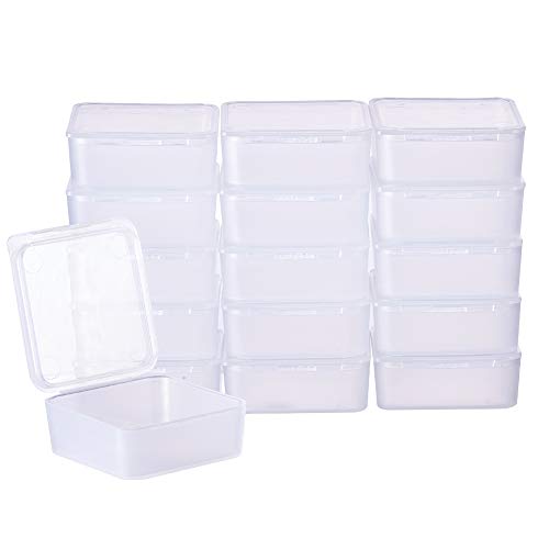 BENECREAT 24 Pack Square Frosted Clear Plastic Bead Storage Containers Box Case with Lids for Items,Pills,Herbs,Tiny Bead,Jewerlry Findings, and Other Small Items - 1.53x1.53x0.63 Inches