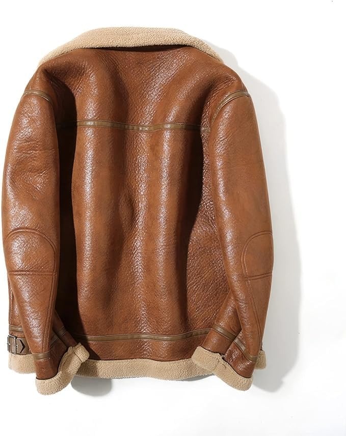 Men's Vintage Brown Sheepskin Bomber Jacket - Timeless Aviator with Sherpa Shearling Faux Fur Lining (US, Alpha, Medium, Regular, Regular)