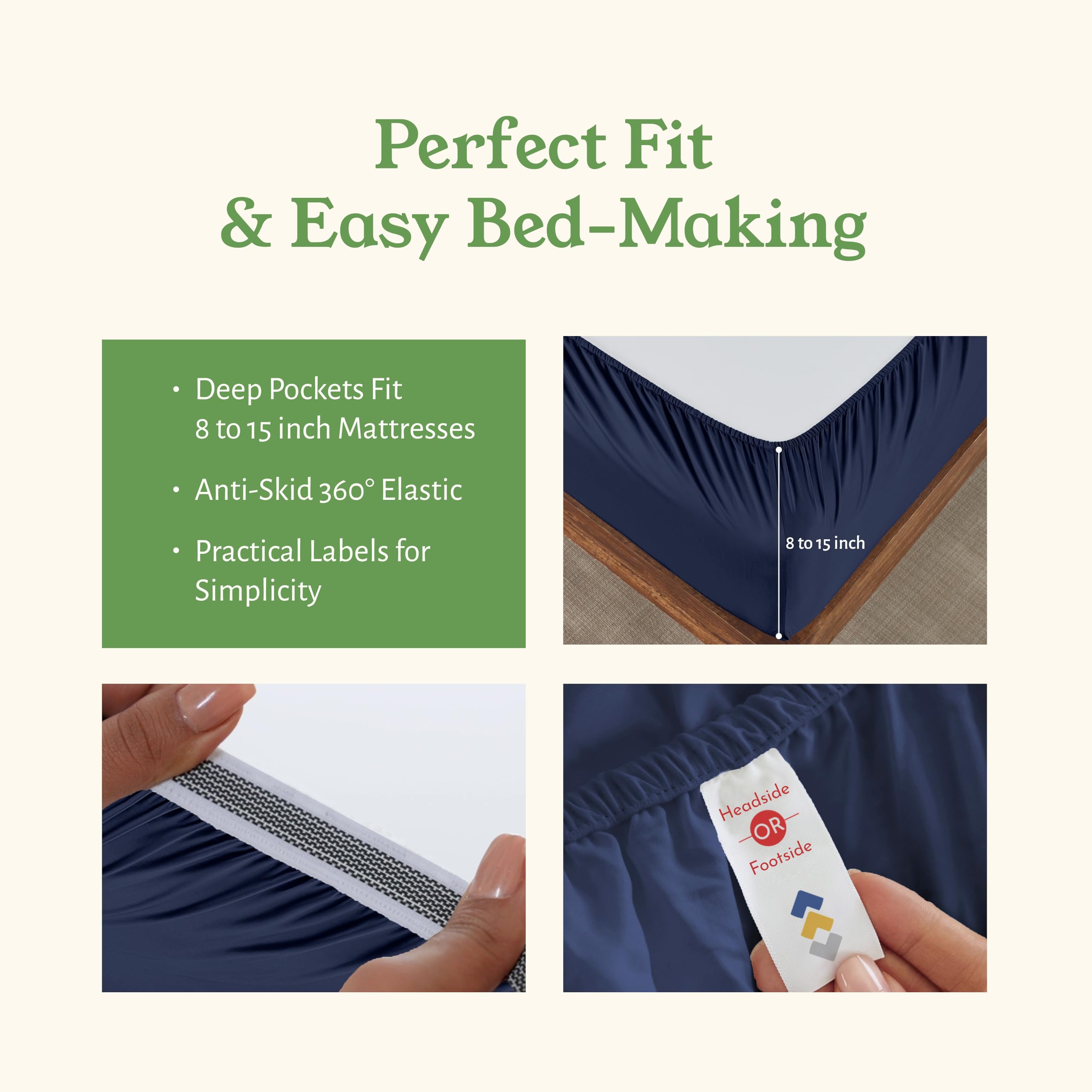 California Design Den 100% Organic Cotton Sheets King Size Set - Crisp Percale Deep Pocket Sheets, GOTS Certified, Cool and Durable Bedding Set - Navy Blue