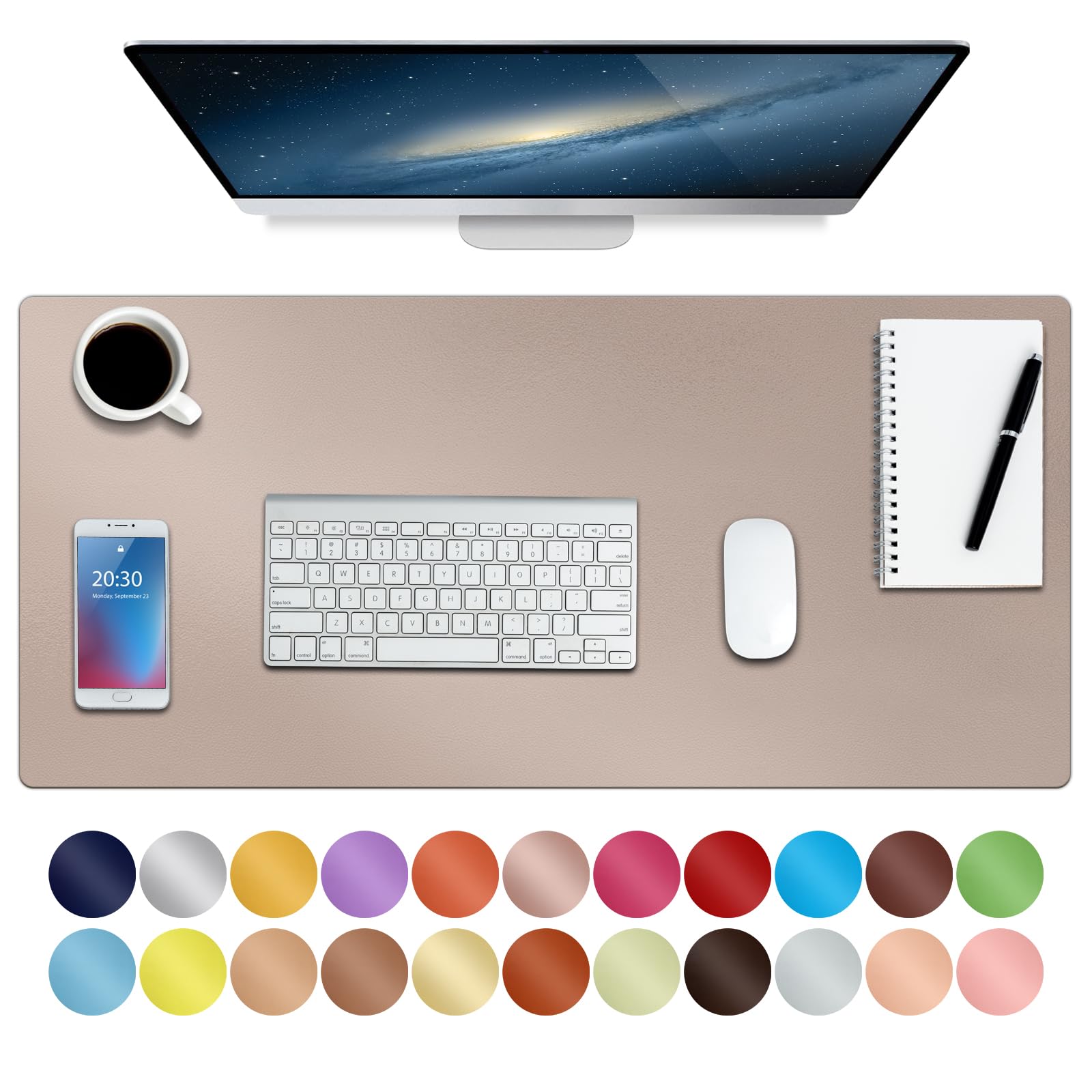 Boutilon Leather Desk Pad 30" x14",Non-Slip Mouse Pad,Office Desk Mat,Waterprooft PU Leather Desk Blotter,Desk Pad Protector,Desk Writing Pad for Home Office Decor (M-Champagne)