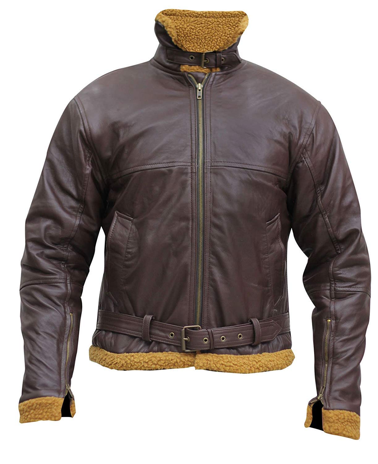NM-Fashions Men's Aviator RAF B3 Ginger Shearling Flight Pilot Sheepskin Leather Bomber Jacket
