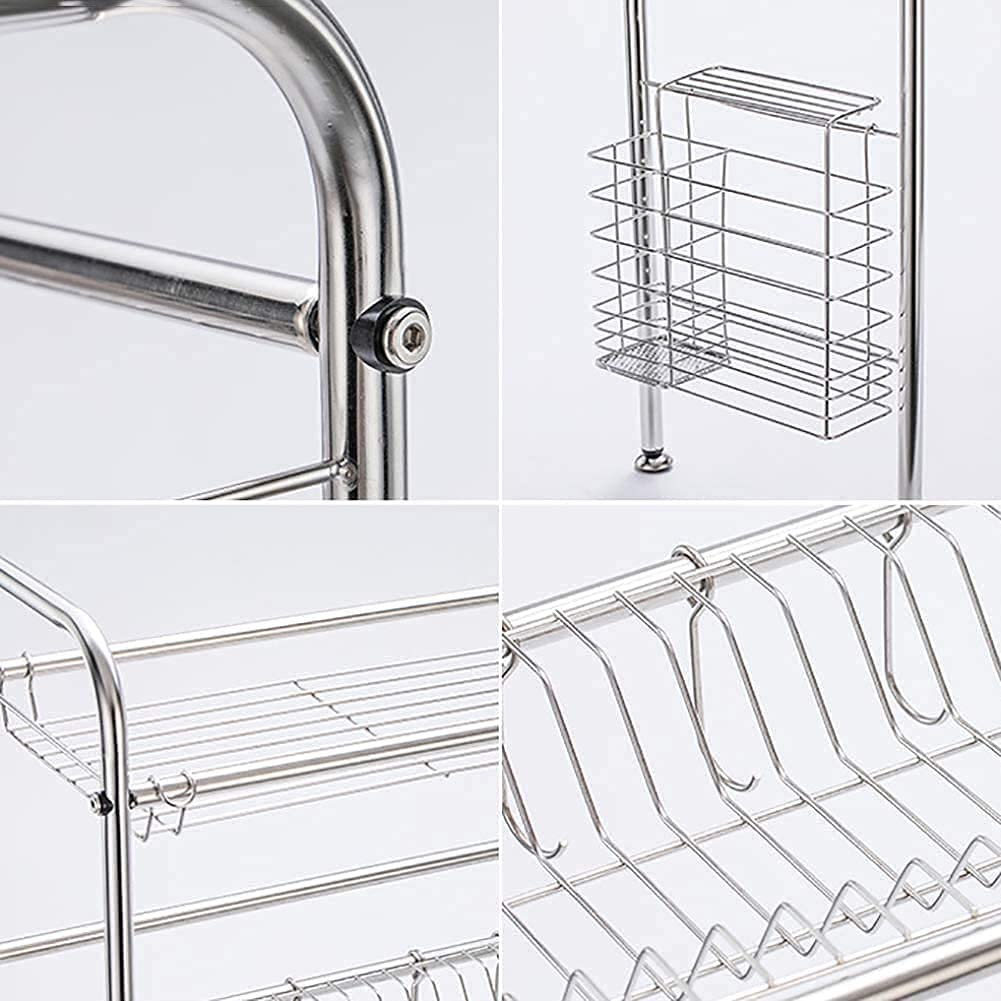 ESRADA Dish Rack Over The Sink Dish Drying Rack Stainless Steel Dish Drainer in Sink Large Dish Rack Kitchen Aid Space Saver Organizer Shelf Basket Hooks