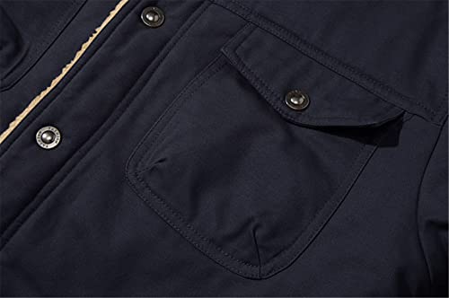 SaoBiiu Men Military Bomber Jacket Winter Fleece Coat Casual Cargo Outerwear Sherpa Trucker Jacket Navy L