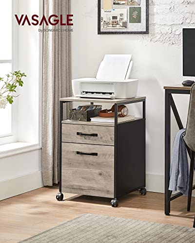 VASAGLE File Cabinet, Mobile Filing Cabinet with Wheels, 2 Drawers, Open Shelf, for A4, Letter Size, Hanging File Folders, Heather Greige and Ink Black UOFC071B02