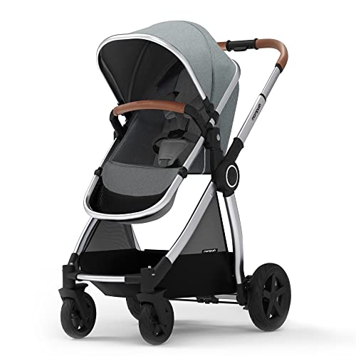 Mompush Ultimate2 Baby Stroller, Premium Convertible Full-Size Bassinet Stroller for Toddler, Newborn Stroller with Reversible Seat, One Hand Recline Pushchair Pram, Car Seat Adapter Included