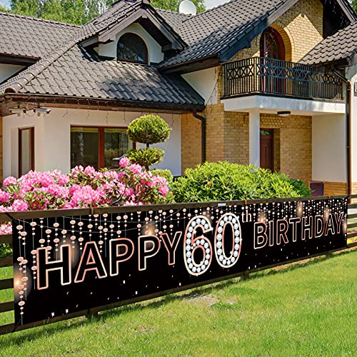 Luxiocio Happy 60th Birthday Banner Backdrop Decorations for Women, Rose Gold 60 Birthday Party Sign Supplies, Sixty Birthday Photo Booth Props Decor(9.8ft x 1.6ft)