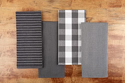 Kitchen Cotton Towels - 100% Cotton Gray Dish, Hand, Tea Towels - Flat, Terry, Waffle, Herringbone - 28 x 16 in