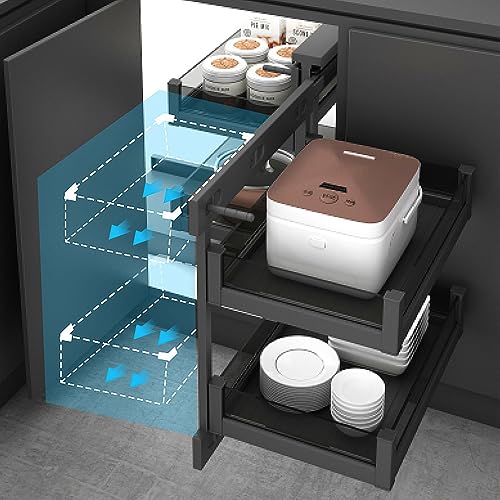 AHDFY 2 Tier Dish Rack, Full Open Kitchen Aid Dish Rack, Blind Corner Cabinet Pull Out Seasoning Dish Basket for Cabinet Pantry Kitchen Cupboard