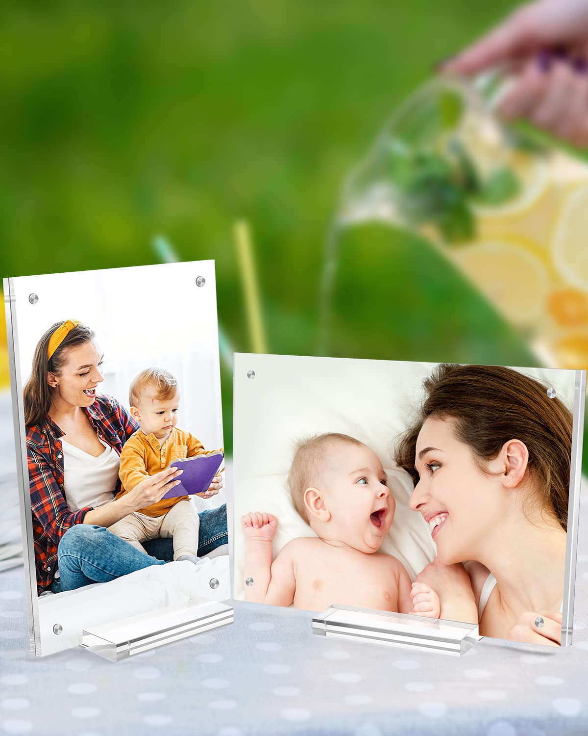 JUOIFIP 5 Pack Acrylic Picture Frame 4×6 Clear Double Sided Magnetic Photo Frame - Frameless Baby Friend Family Picture Desktop Display with Support Stand and Gift Boxes