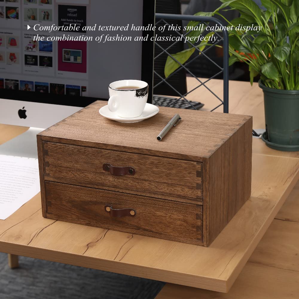 DDYURI Wood 2 Drawer Desktop Organizer Cabinet - Desk Storage Box for Kitchen Counter,Dresser Tabletop -Wooden File Organizer Printer Machine Stand for Office Accessories Chest Dark (FAX2C-DK)